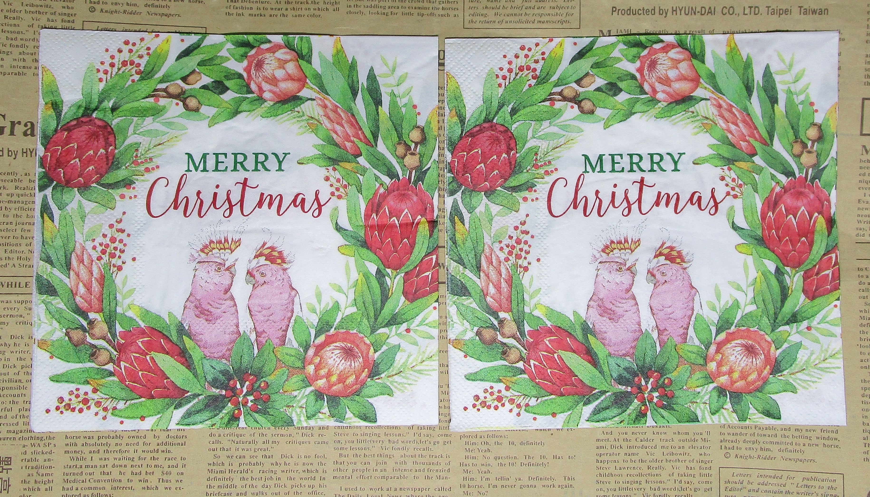 Paper Napkins (Pack of 2) Merry Christmas Galah Prottea Wreath Austral