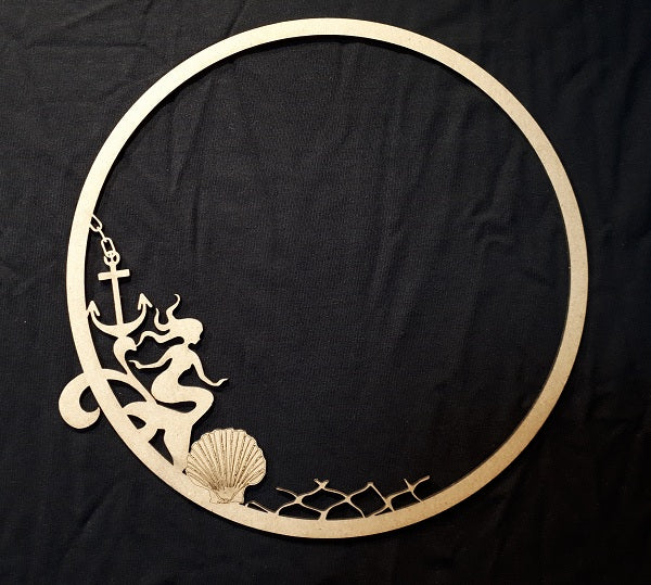 Chipboard Frame Circle with Mermaid Anchor and Shells Medium