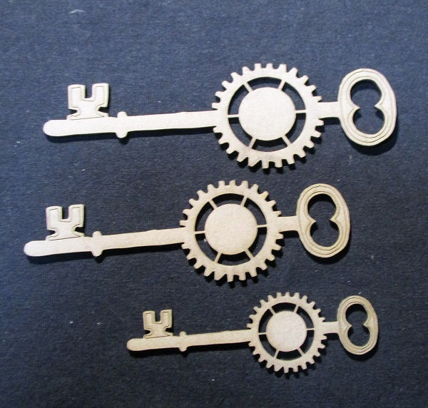 Chipboard Keys with Cogs Mixed Sizes